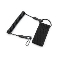China Steel Wire Coiled Pistol Retention Lanyard 1.2m Black TPU Coated Nylon Webbing Strap for sale