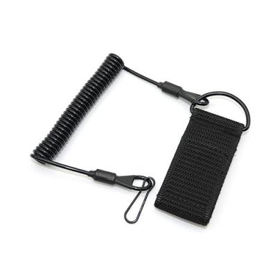 China Steel Wire Coiled Pistol Retention Lanyard 1.2m Black TPU Coated Nylon Webbing Strap for sale