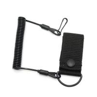 China Steel Wire Coiled Pistol Retention Lanyard 1.2m Black TPU Coated Nylon Webbing Strap for sale