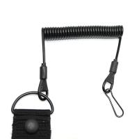 China Steel Wire Coiled Pistol Retention Lanyard 1.2m Black TPU Coated Nylon Webbing Strap for sale