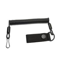 China Matt Black Coiled Pistol Lanyard 2M Expanding Duty Belt Loop Tactical Security for sale