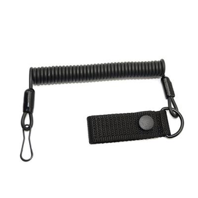 China Matt Black Coiled Pistol Lanyard 2M Expanding Duty Belt Loop Tactical Security for sale
