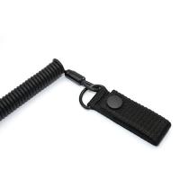 China Matt Black Coiled Pistol Lanyard 2M Expanding Duty Belt Loop Tactical Security for sale