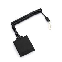 China Black Tactical Coiled Pistol Lanyard 130mm Unstretched 1m Extension Nylon Web Snap Hook for sale