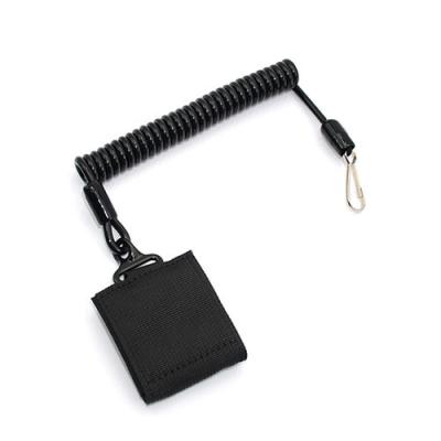 China Black Tactical Coiled Pistol Lanyard 130mm Unstretched 1m Extension Nylon Web Snap Hook for sale