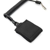 China Black Tactical Coiled Pistol Lanyard 130mm Unstretched 1m Extension Nylon Web Snap Hook for sale