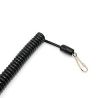 China Black Tactical Coiled Pistol Lanyard 130mm Unstretched 1m Extension Nylon Web Snap Hook for sale