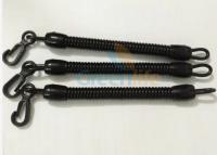 China Quick Release Coiled Key Lanyard 2.0mm PU Black Spring with Plastic J-Hook 100mm Unstretched for sale