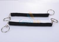 China Bungee Black PU Coiled Lanyard Cord 3.0mm Dia Retractable Tool Lanyard with Eyelets Split Rings for sale