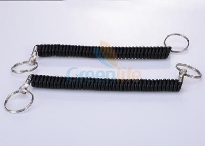 China Bungee Black PU Coiled Lanyard Cord 3.0mm Dia Retractable Tool Lanyard with Eyelets Split Rings for sale