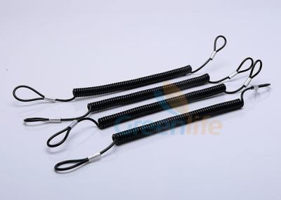 China Adjustable Coiled Key Lanyard PU Plastic Black 1.2mm Cord 50cm Unstretched for sale