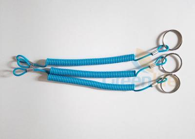 China EVA Stretchable Sky Blue Coiled Key Lanyard 30mm Split Ring Attaching for sale