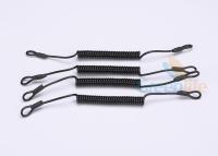 China Universal Stretch Retractable Key Lanyard 10cm Solid Black PU Coil 2.0mm Cord for sale