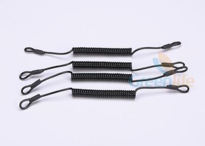China Universal Stretch Retractable Key Lanyard 10cm Solid Black PU Coil 2.0mm Cord for sale