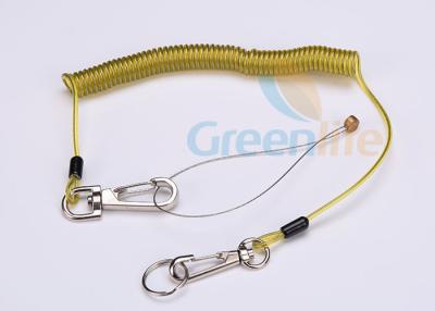China Yellow Vinyl Coating Scaffold Tool Lanyard 3.0mm Dia Retractable Coil Lanyard with Hooks for sale