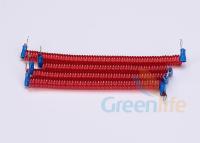China PU Coated Spring Coiled Security Tether 2.3mm Cord 1.4m Extended Red with Eyelet Connectors for sale