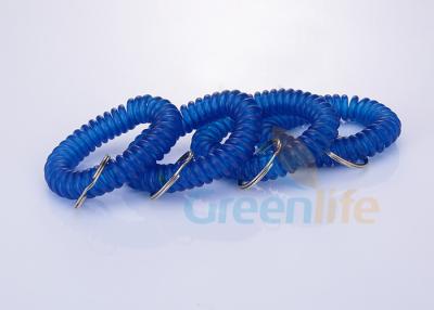 China Expanding Blue Plastic Wrist Coil Spiral Key Holder with 25mm Nickel Plated Split Ring for sale