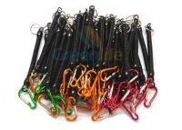 China Black PU Coiled Lanyard 160mm Retractable Coil Cord with Aluminum Carabiner for sale