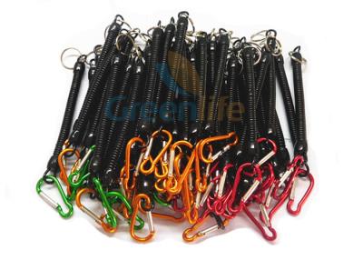 China Black PU Coiled Lanyard 160mm Retractable Coil Cord with Aluminum Carabiner for sale