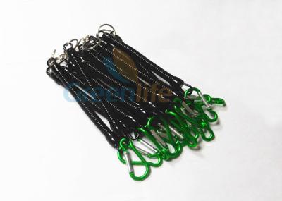 China PU Coil Fishing Rod Lanyard 160mm Green Carabiner Safety Tool Tether for sale