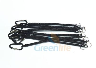 China 20mm Black PU Coil Pliers Lanyard with Split Ring and Carabiner 200mm for sale
