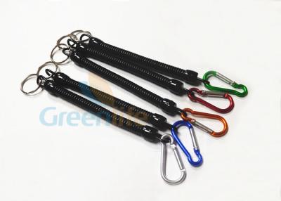 China Black PU Coil Lanyard 2.5mm Cord 160mm Retractable Fishing Tool Holder with Carabiner for sale