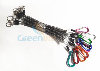 China Stainless Steel Fishing Pliers Lanyard 7 Inch Coil Safety Tether with Carabiner Split Ring for sale