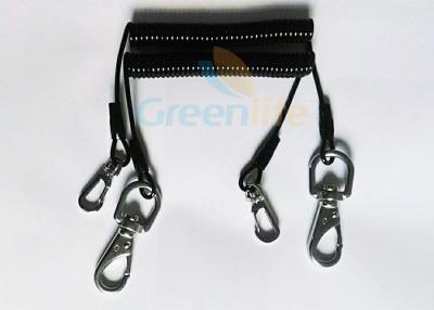 China Custom Black Retractable Coil Tool Lanyard 3mm Cord 1m Extension Stainless Steel Swivel Hooks for sale