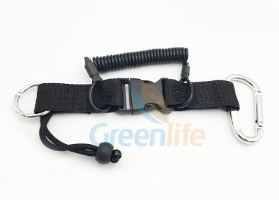 China Plastic Heavy Webbing Quick Release Coil Lanyard 53 Inch Swim Tether Black for sale