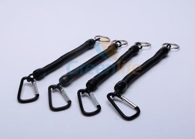 China Black PU Coil Lanyard with 50mm Carabiner and Split Ring for Fishing Pliers Safety Tether for sale