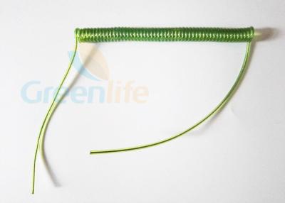 China Wire Reinforced Retractable Security Coiled Cable 3.0mm Green with Custom Connectors for sale