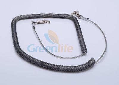 China Expandable Gray Fishing Rod Lanyard Coil Safety Strap 2mm Cord 9mm Coil Metal Hook for sale