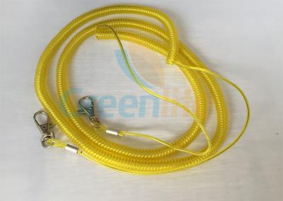 China 10M Coiled Fishing Rod Lanyard Yellow PU with Snap Clips 2.3mm Cord for sale