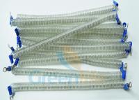 China Clear PU Coiled Security Tether 2.3mm Cord 1.8m Extendable Wire Lanyard with Eyelets for sale