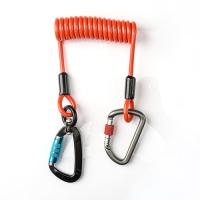 China Orange PU Coil Tool Lanyard 2M Heavy Duty 400KG Breaking Strength with Carabiner Hook for sale