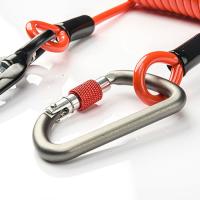China Orange PU Coil Tool Lanyard 2M Heavy Duty 400KG Breaking Strength with Carabiner Hook for sale