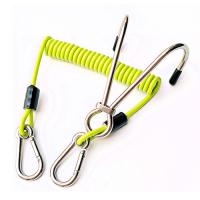 China Greenlife PU Coil Lanyard 200kg Tensile Stainless Steel Double Head Flow Hooks for Diving Tools for sale