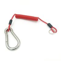 China Stainless Wire Reinforced Red Coil Tool Lanyard 80mm with Karabiner and Split Ring for sale