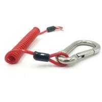 China Stainless Wire Reinforced Red Coil Tool Lanyard 80mm with Karabiner and Split Ring for sale