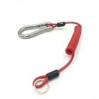 China Stainless Wire Reinforced Red Coil Tool Lanyard 80mm with Karabiner and Split Ring for sale