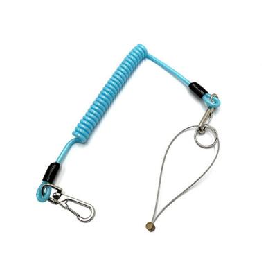 China Nylon Cord Core Coil Tool Lanyard Sky Blue 1.5m Extended Length PU Coated for sale