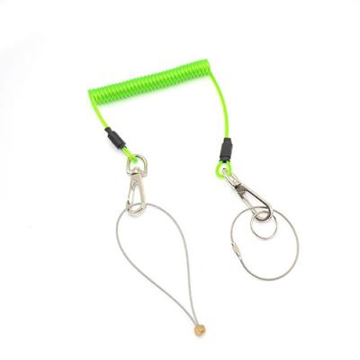China TPU Coiled Spring Lanyard with Swivel Hooks 1.5m Extended Length Clear Green for sale