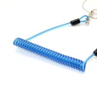 China Clear Plastic Blue Coiled Wire Rope Lanyard Tool Safety Lanyard for sale