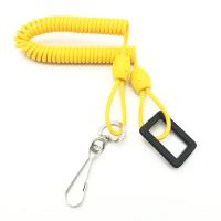 China Bright Solid Yellow Elastic Coiled Tether With Metal Hook & Rectangle Plastic Buckle for sale