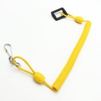 China Bright Solid Yellow Elastic Coiled Tether With Metal Hook & Rectangle Plastic Buckle for sale