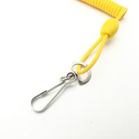 China Bright Solid Yellow Elastic Coiled Tether With Metal Hook & Rectangle Plastic Buckle for sale