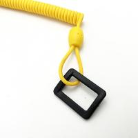 China Bright Solid Yellow Elastic Coiled Tether With Metal Hook & Rectangle Plastic Buckle for sale