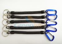 China Black PU Coil Lanyard Tether 160mm Unextended 1m Extended with Carabiner Key Ring for sale