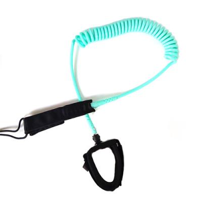 China Custom Sky Blue Surfboard Coiled Leg Leash 8mm TPU Paddle Foot Leash 1.4m for sale