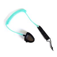 China Custom Sky Blue Surfboard Coiled Leg Leash 8mm TPU Paddle Foot Leash 1.4m for sale